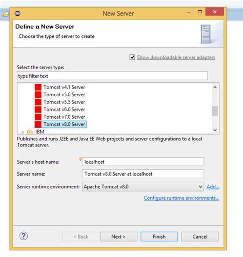 Browse To The Tomcat Installation Directory In The Eclipse Mars Version