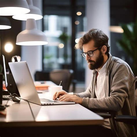 premium ai image bearded male computer programmer working on laptop