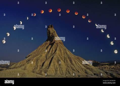 Total Lunar Eclipse Composite Sequence Of The Moon Before During And After A Total Lunar
