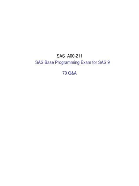 Sas Base Programming Exam For Sas 9 70 Qanda Pdf Sas Software C Programming Language