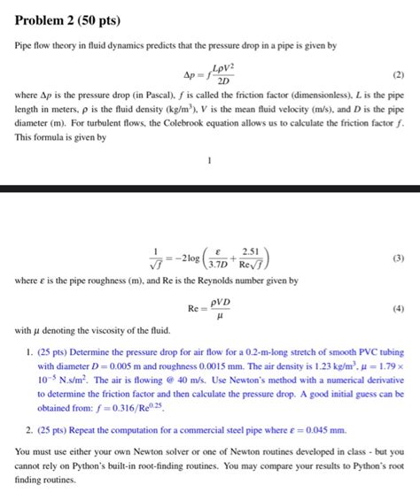 Solved Problem Pts Pipe Flow Theory In Fluid Dynamics Chegg