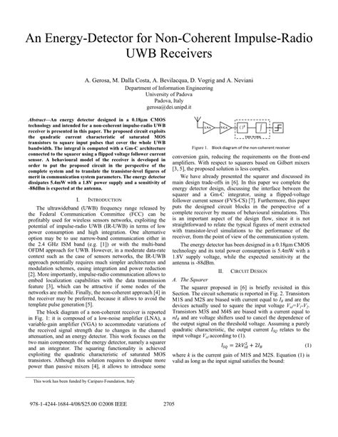 Pdf An Energy Detector For Non Coherent Impulse Radio Uwb Receivers