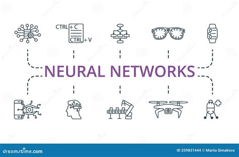 Neural Networks Icon Set Monochrome Simple Neural Networks Icon Collection Stock Vector