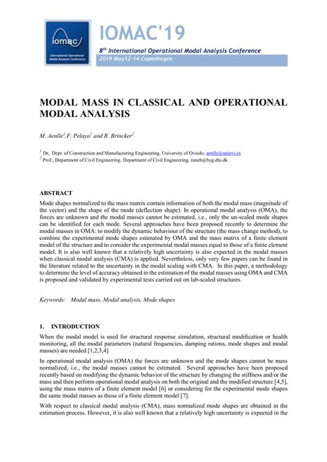 Pdf Comparison Of Modal Masses Estimated With Operational And Classical Modal Analysis