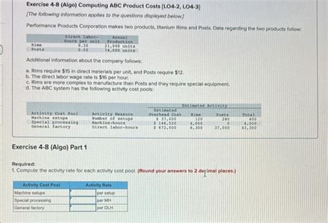 Solved Exercise 4 8 Algo Computing Abc Product Costs