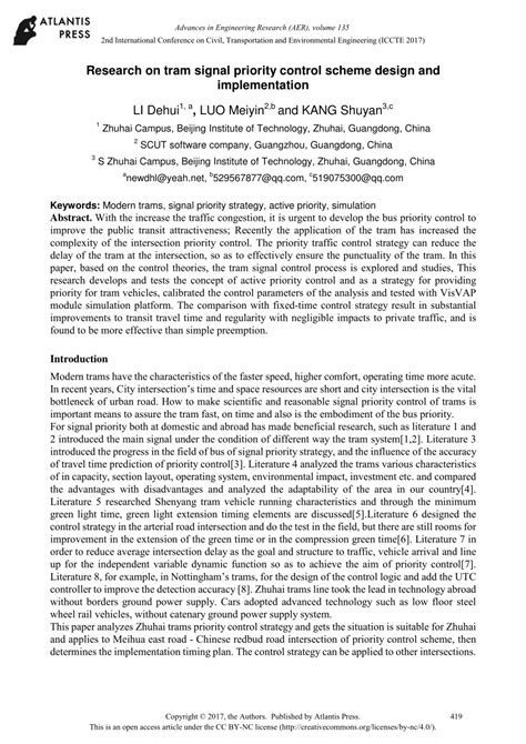 Pdf Research On Tram Signal Priority Control Scheme Design And Implementation