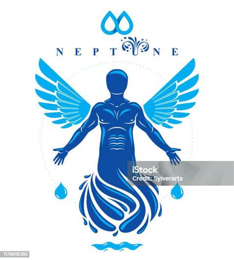 조류 날개로 만든 근육 인간 개인의 벡터 그래픽 그림 순수한 물은 자유 생활 포세이돈 바다의 신과 모든 바다의 수비수입니다 개념에 대한 스톡 벡터 아트 및 기타 이미지