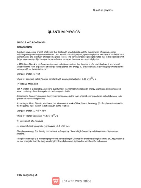 Quantum Physics Notes Pdf Photoelectric Effect Emission Spectrum