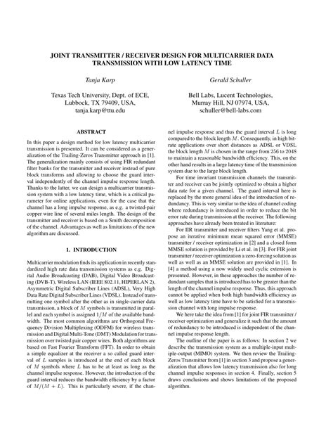 Pdf Joint Transmitter Receiver Design For Multicarrier Data