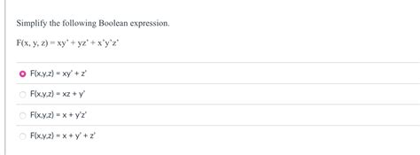 Solved Simplify The Following Boolean Expression F X Y Z Chegg