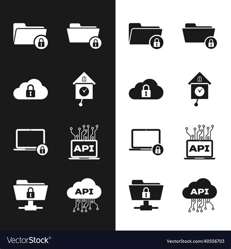 Set Retro Wall Watch Cloud Computing Lock Folder Vector Image