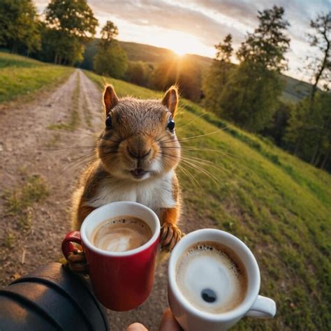 A Squirrel Is Holding A Cup Of Coffee And A Squirrel Is Holding A Cup Of Coffee Premium Ai