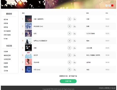 5 web前端网页制作 音乐网站网页设计实例 大学生期末大作业 html css js html js音乐网站 csdn博客