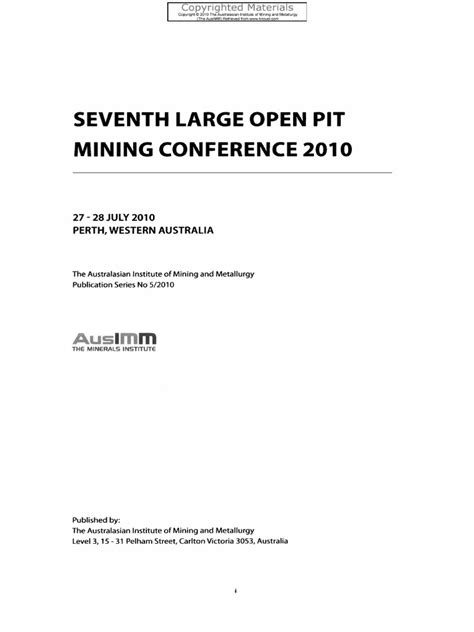 seventh large open pit mining conference 2010 the australasian