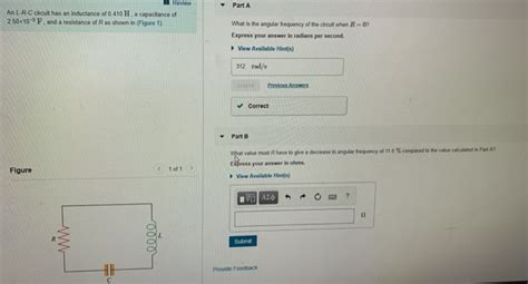 Solved Review Part A An L R C Circuit Has An Inductance Of 0
