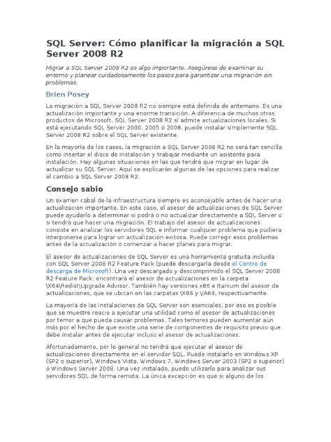 Migración A Sql Server 2008 R2 Pdf Servidor Sql De Microsoft