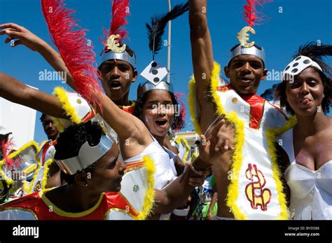 Costumed People Celebrating Carnival Mindelo Cape Verde Cabo Stock