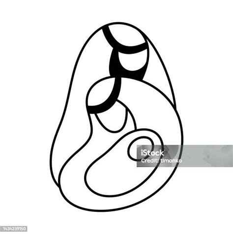 크리스마스 벡터 기독교 아이콘 종교 탄생 마리아와 요셉과 함께 아기 예수의 장면 로고 일러스트 스케치 흰색 배경에 고립 된 검은 선으로 그려진 낙서 손 가족에 대한 스톡