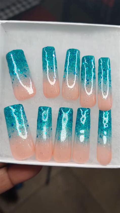 Teal Glitter Acrylic Nails