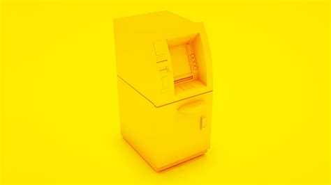 노란색 배경에 고립 된 Atm 은행 현금 인출기 3d 그림 현금 자동 입출금기에 대한 스톡 사진 및 기타 이미지 현금 자동 입출금기 인사장 지불 Istock