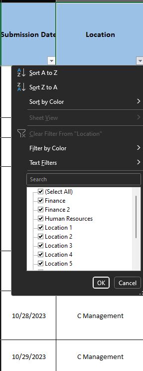 Filtered Column Not Displaying All Options Rexcel