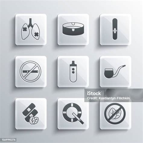 담배 담배 잎 없음 파이프 흡연 전자 의료용 니코틴 패치 질병 폐 및 시가 아이콘으로 재떨이를 설정하십시오 벡터 건강 진단에 대한 스톡 벡터 아트 및 기타 이미지 Istock