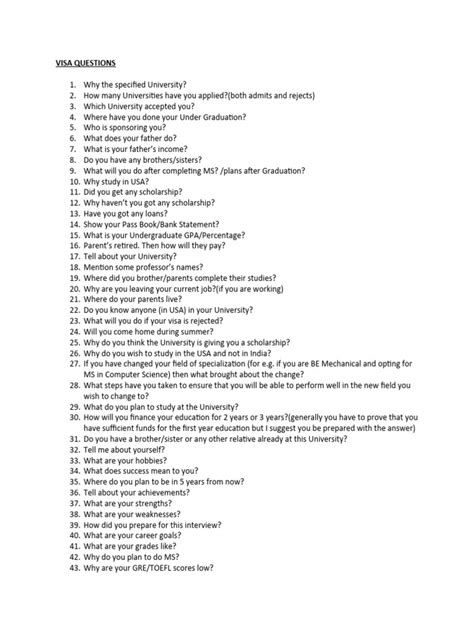 Sample Visa Questions Pdf