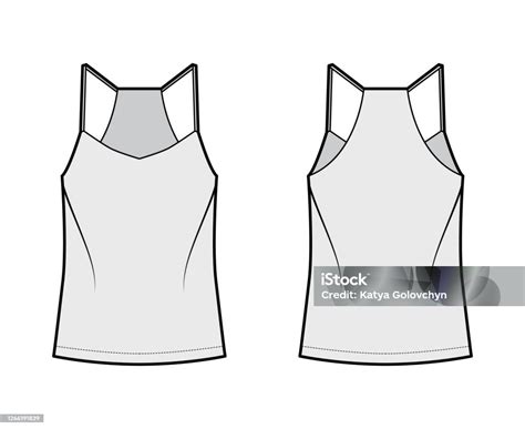 레이서 백 캐미솔 테크니컬 패션 일러스트와 V넥 스트랩 릴렉스 핏 튜닉 길이 플랫 아웃웨어 탱크 0명에 대한 스톡 벡터 아트 및 기타 이미지 Istock