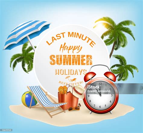 Last Minute Summer Vacation Background With Travel Items On The Beach