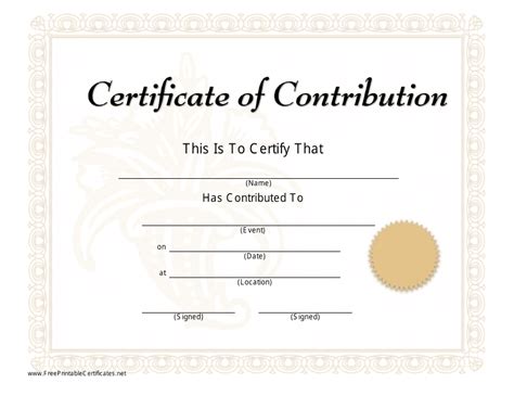 Certificate Of Contribution Template Beige Download Printable Pdf