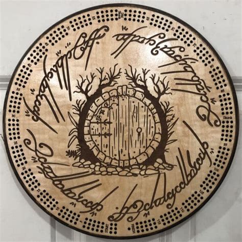 Lotr Bag End Door Cribbage Board 3 Track 120 Point Round Game With Pegs And Cards Wc Engraving