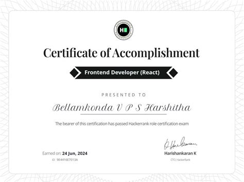 Hackerrank Certification Frontenddeveloper React Softwareengineer