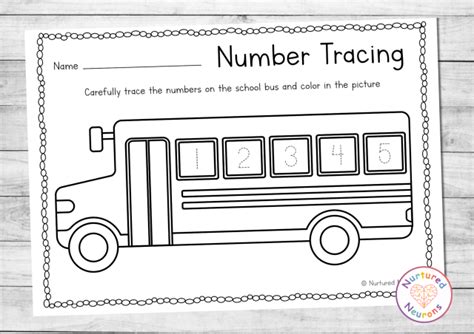 School Bus Number Tracing Worksheet 1 5 Preschool Printable