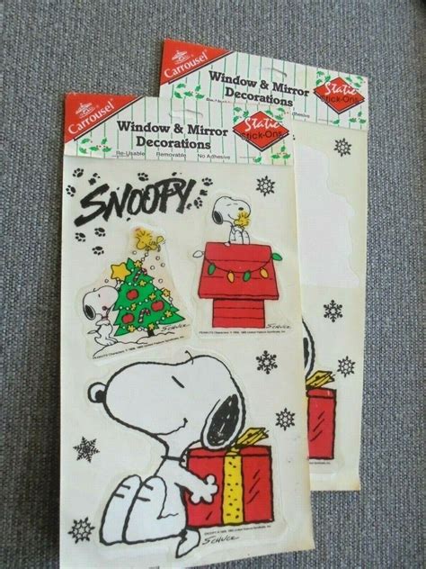 Vintage 1988 Snoopy And Woodstock Static Window Cling Christmas Decorations 4432283358
