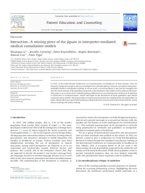 Pdf Interaction—a Missing Piece Of The Jigsaw In Interpreter Mediated Medical Consultation Models