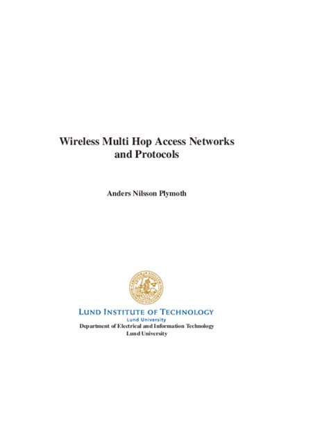 Pdf Wireless Multi Hop Access Networks And Protocols