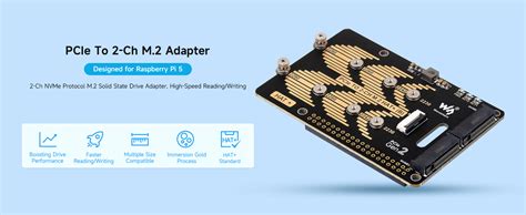 Waveshare PCIe To 2 CH M 2 HAT Adapter Type B Compatible With Raspberry Pi 5 Support 2280 2260