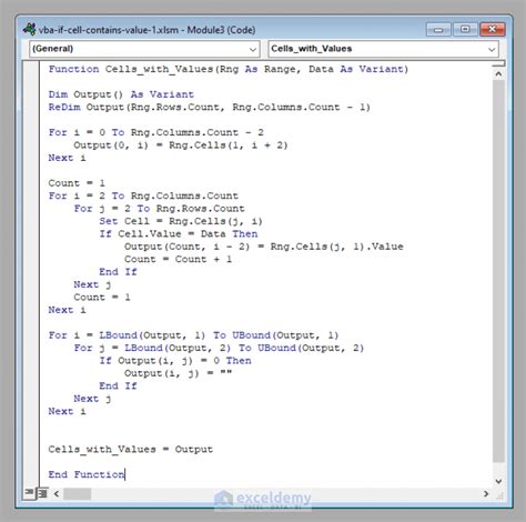 Excel Vba If Cell Contains Value Then Return A Specified Output
