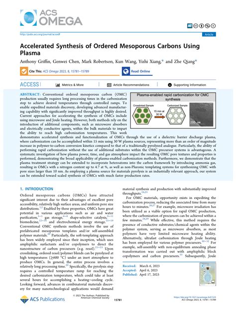 Pdf Accelerated Synthesis Of Ordered Mesoporous Carbons Using Plasma