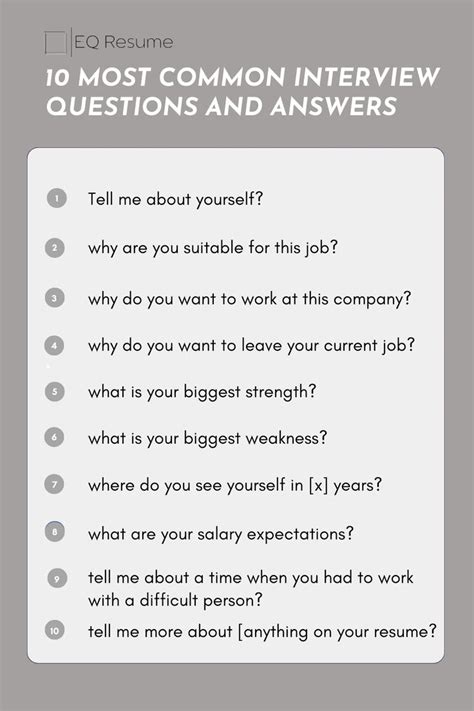 EQ Resume: Mastering the 10 Most Common Interview Questions | Job interview answers, Most common ...