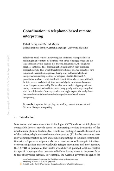 Pdf Coordination In Telephone Based Remote Interpreting