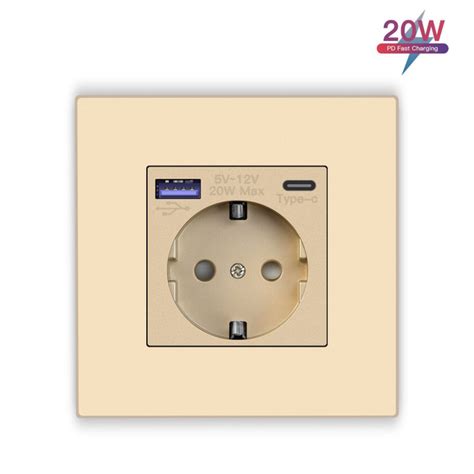 Розетка электрическая одинарная с Usb и Type C входами быстрая зарядка 20w рамка Pc пластик