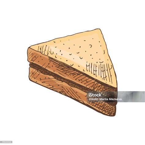 손으로 그린 컬러 벡터 스케치 의 샌드위치 조각 낙서 빈티지 일러스트입니다 카페 및 라벨 메뉴 장식 새겨진 이미지 갈색에 대한