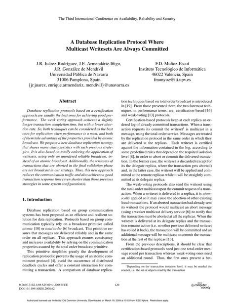 Pdf A Database Replication Protocol Where Multicast Writesets Are