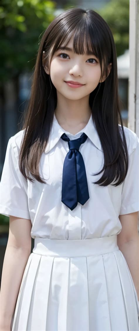 Arafed Asian Girl In A White Shirt And Blue Tie Seaart Ai