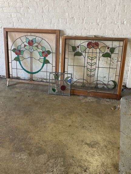 Two X Vintage Leadlight Window Panels Ex Double Hung Windows