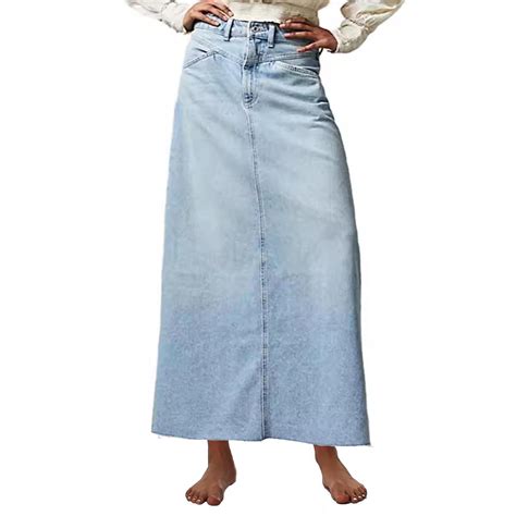 Kaemgyyd Denim Skirt For Women Casual High Waisted Button Long Skirts