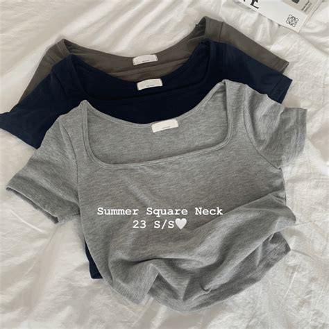 부드러운 찰랑 스판 크롭 스퀘어넥 반팔 티셔츠 국내제작 에이블리