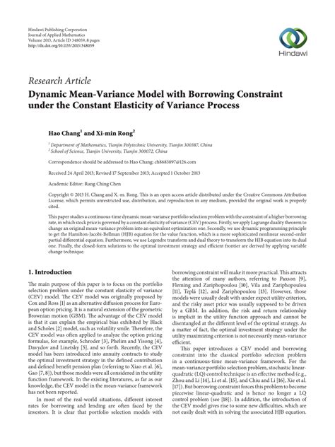Pdf Dynamic Mean Variance Model With Borrowing Constraint Under The Constant Elasticity Of