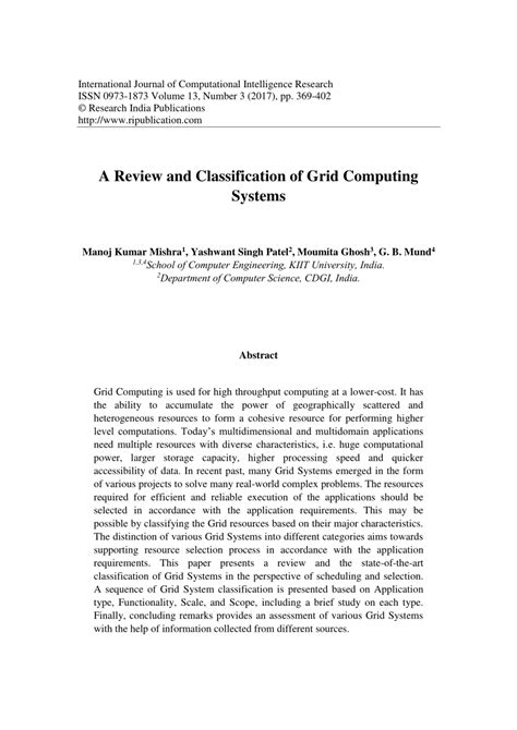 Pdf A Review And Classification Of Grid Computing Systems